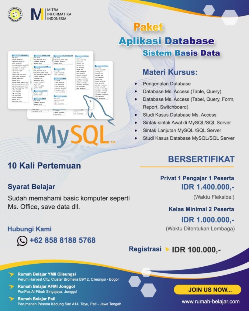BELAJAR DATABASE MYSQL – PERINTAH CREATE, ADD, DROP, ALTER, DAN SELECT – Rumah Belajar Komputer ...